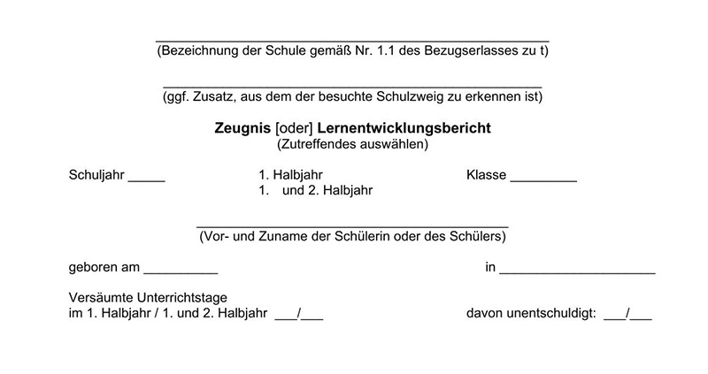 Zeugnisse in den allgemeinbildenden Schulen